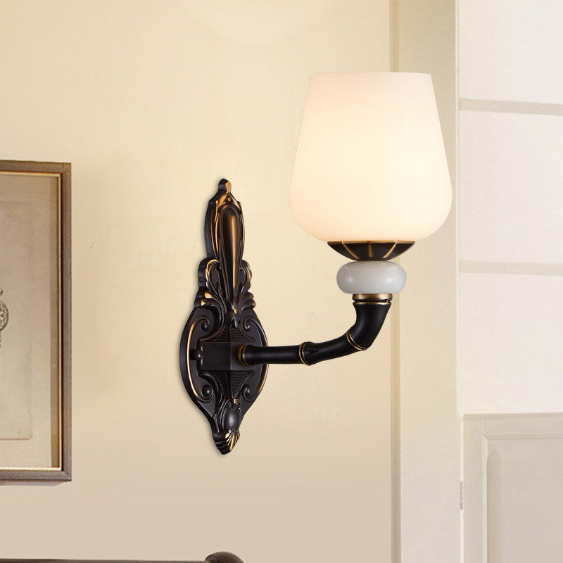 Traditional Opal Glass Black and Gold Cup-Shape Wall Lamp - 1/2 Head ...