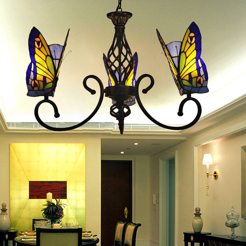 Tiffany-Style Butterfly Chandelier: Stained Glass 3-Light Fixture for ...