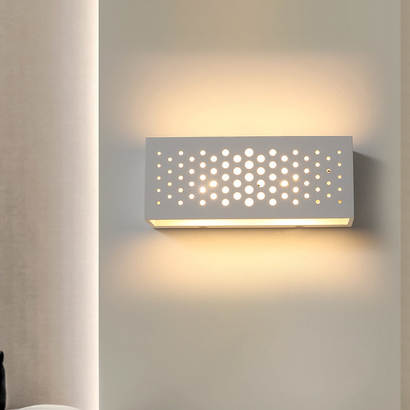 Laser Cut Minimalist Rectangle Box Wall Sconce: White Gypsum 1 Head ...