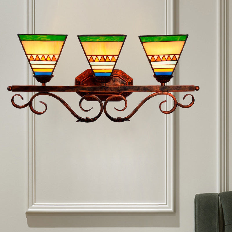 Mission Stained Glass Wall Light Fixture - Bell/Pyramid Shape - 3-Head ...