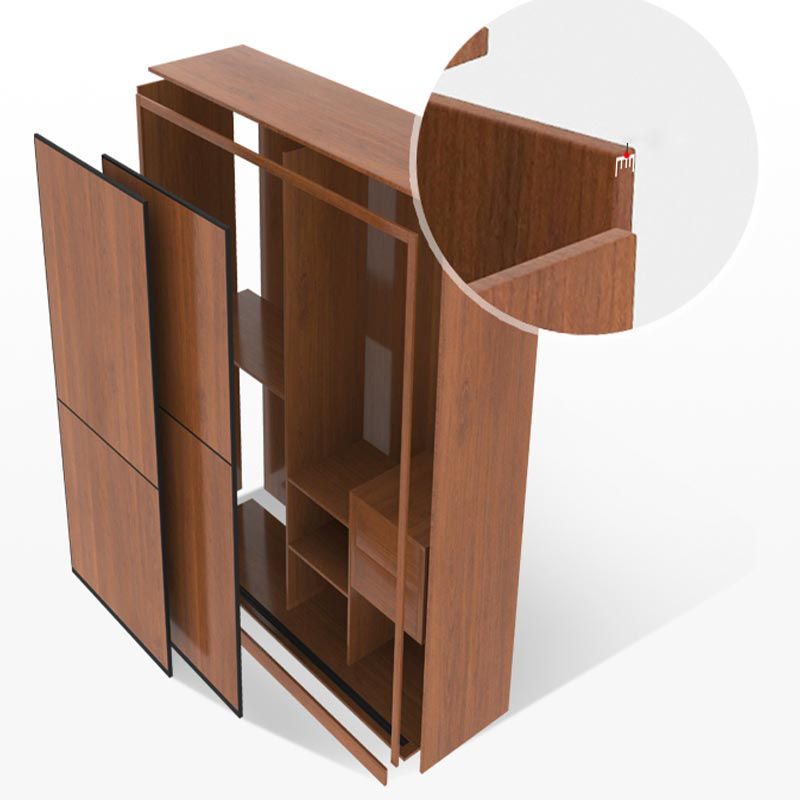 Brown Manufactured Wood Wardrobe Traditional Cabinet with Sliding Doors