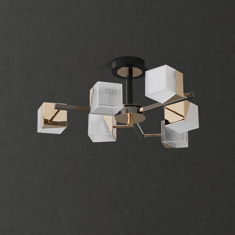 Contemporary Scandinavian Square Round Branch Acrylic Aluminum 6-Light ...